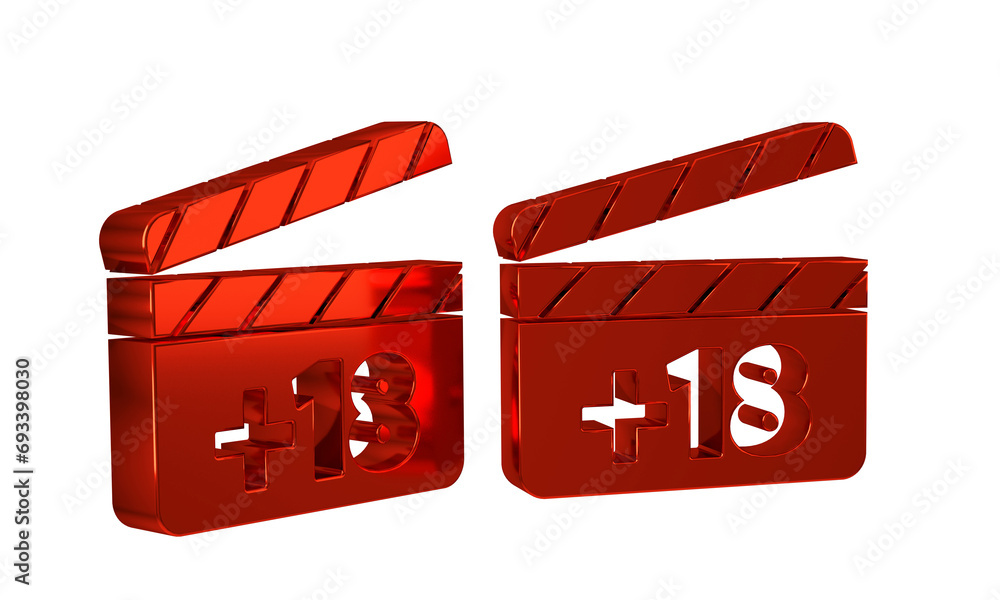 Red Movie clapper with 18 plus content icon isolated on transparent ...