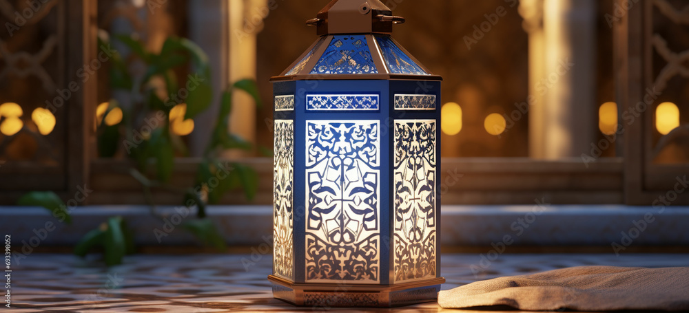Decorate the lantern with traditional Islamic tile patterns and place ...