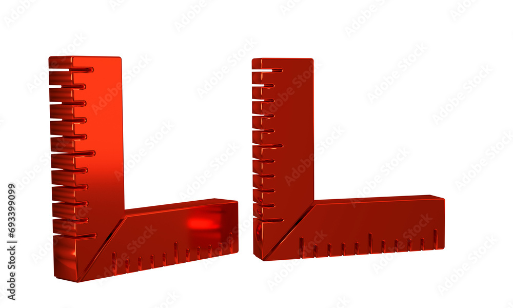 Red Corner ruler icon isolated on transparent background. Setsquare ...