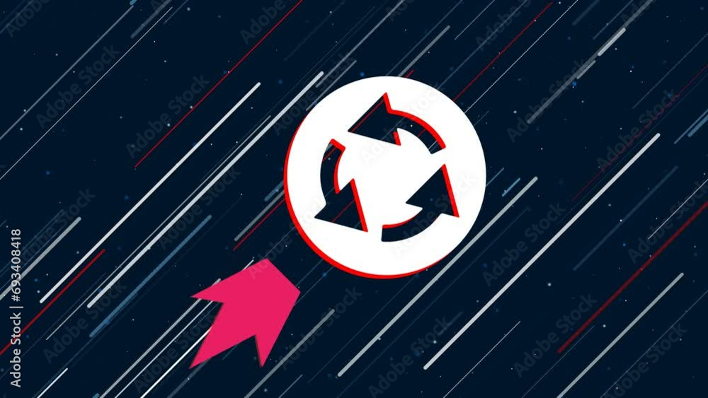 Roundabout sign flies through the universe on a jet propulsion. The ...