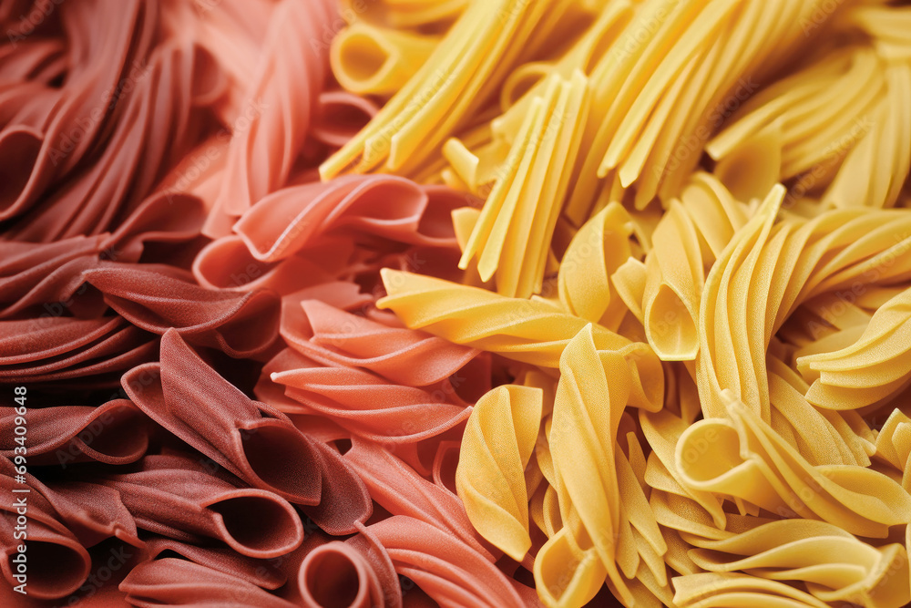 Still life with many different types of pasta. Pasta made from durum ...