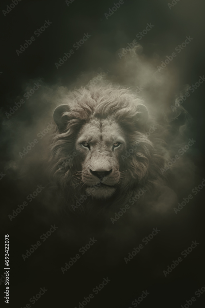 Fantasy white mane lion - lion deity - lion god - dark background ...