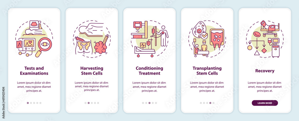 2D linear icons representing bone marrow transplant mobile app screen ...