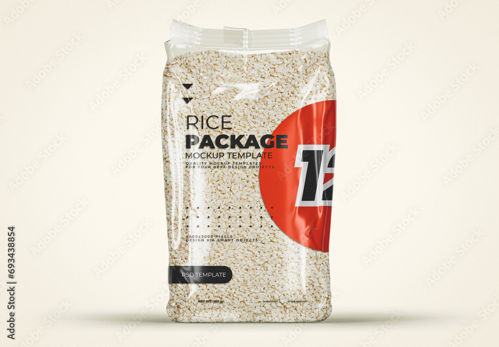 Transparent Rice Plastic Pouch Packaging Mockup Stock Template | Adobe ...