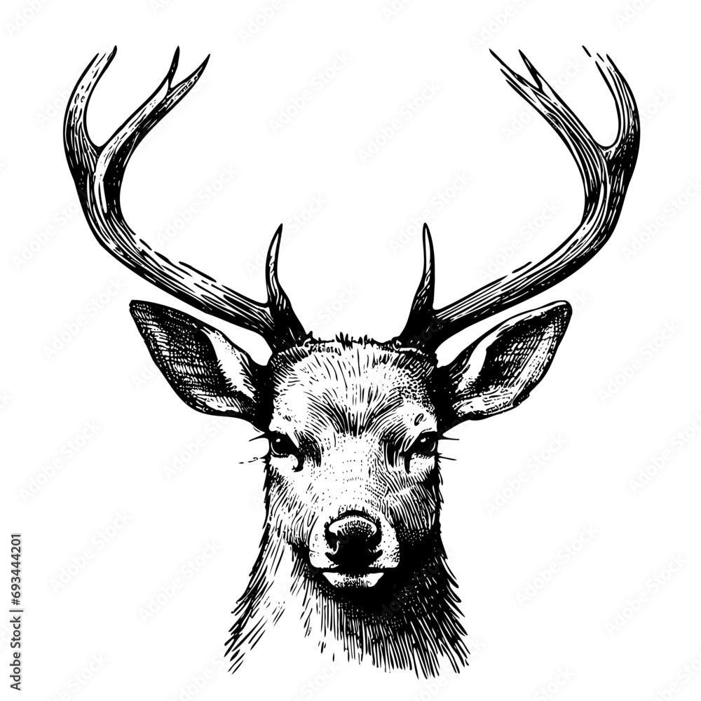 Portrait realistic engraving of deer isolated black and white vector ... Portrait realistic engraving of deer isolated black and white vector ...
