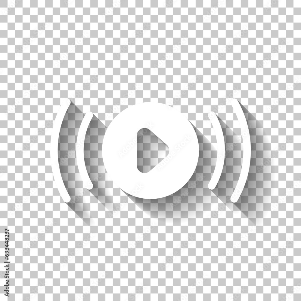 Live stream, broadcasting, online video. White icon with shadow on ...