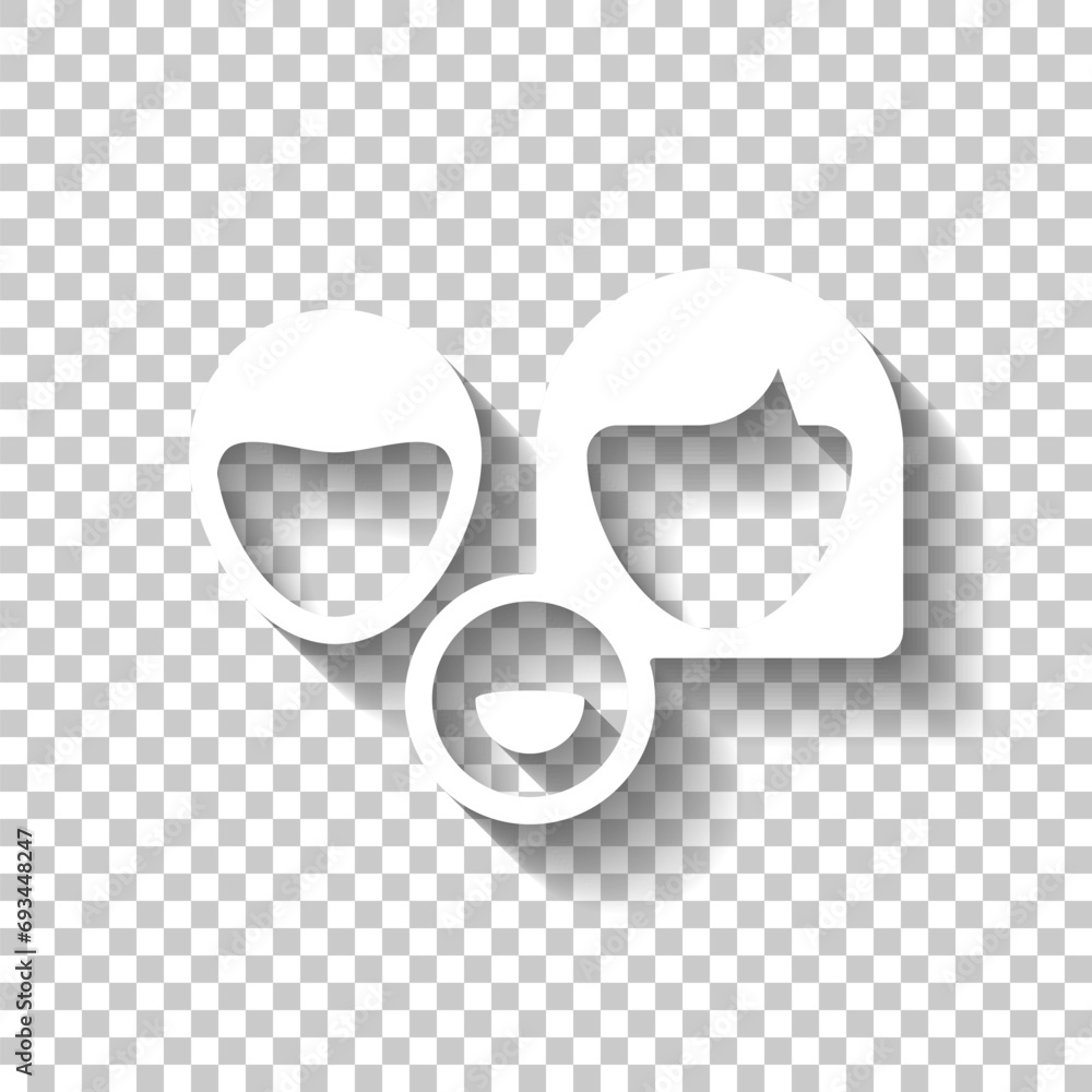 Full family, happy parents and child. White icon with shadow on ...