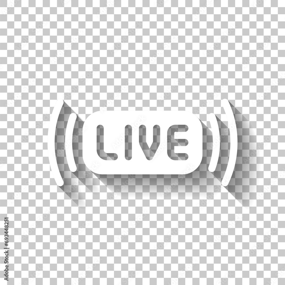 Live stream, broadcasting, online video. White icon with shadow on ...