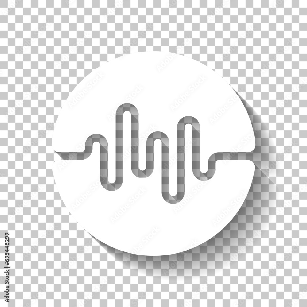Sound wave, simple icon. White icon with shadow on transparent ...