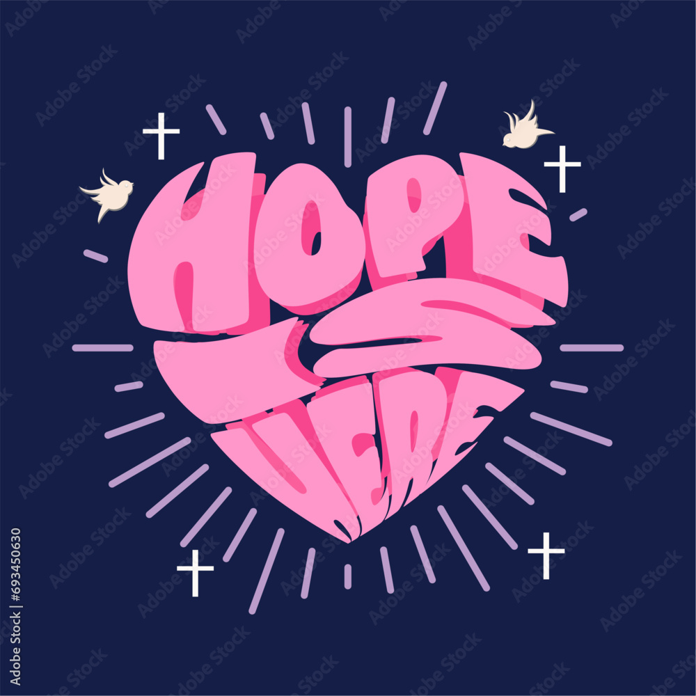 Hope is here - Jesus Christian quotes on modern typography with heart ...