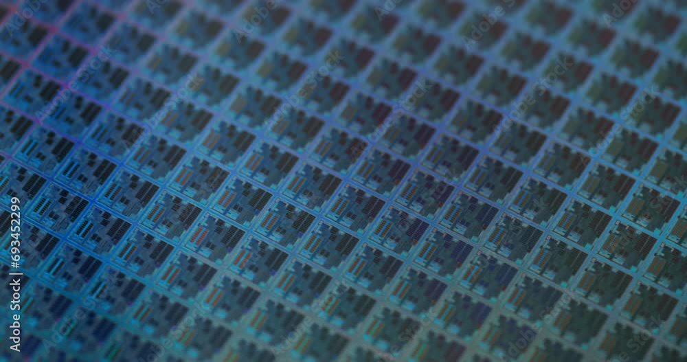 Macro Shot of a Silicon Wafer with Computer Chips during Manufacturing ...