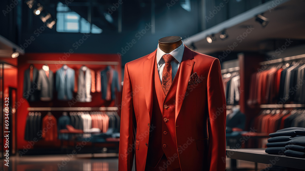 Clothing display with male red luxurious suit, modern luxury man ...
