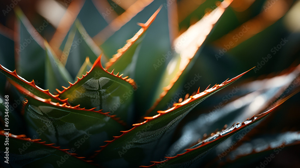 Red thorns on the green ground of aloe vera., palm tree close-up. palm ...