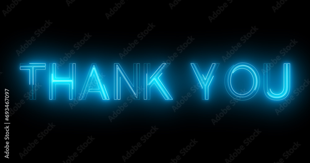 Neon retro style trendy Thank You text animation in a dark background ...