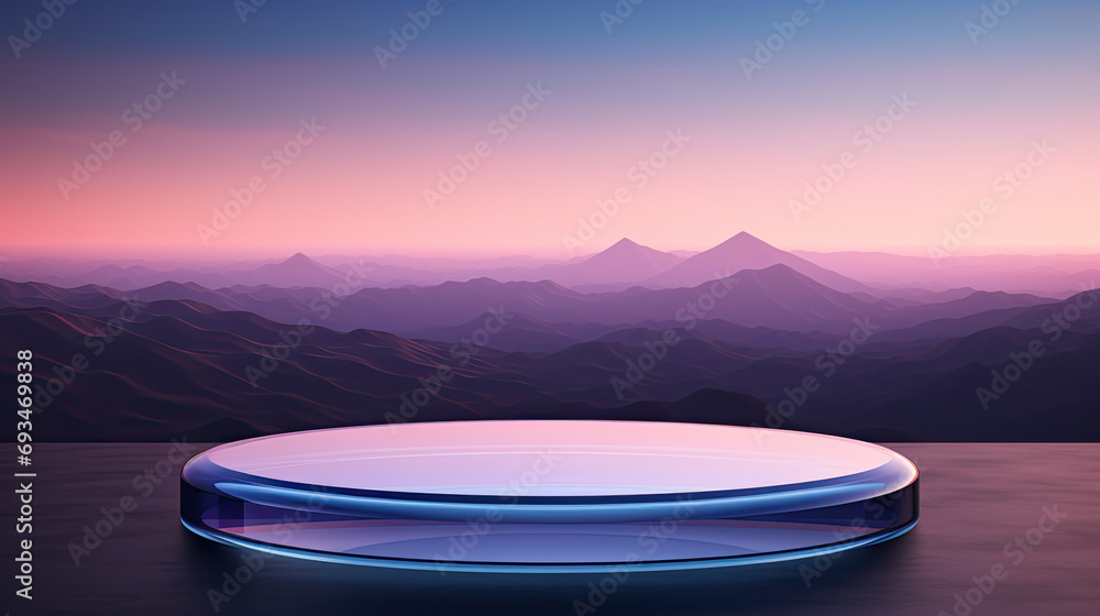 3d empty round transparent glass stage podium for presentation on ...