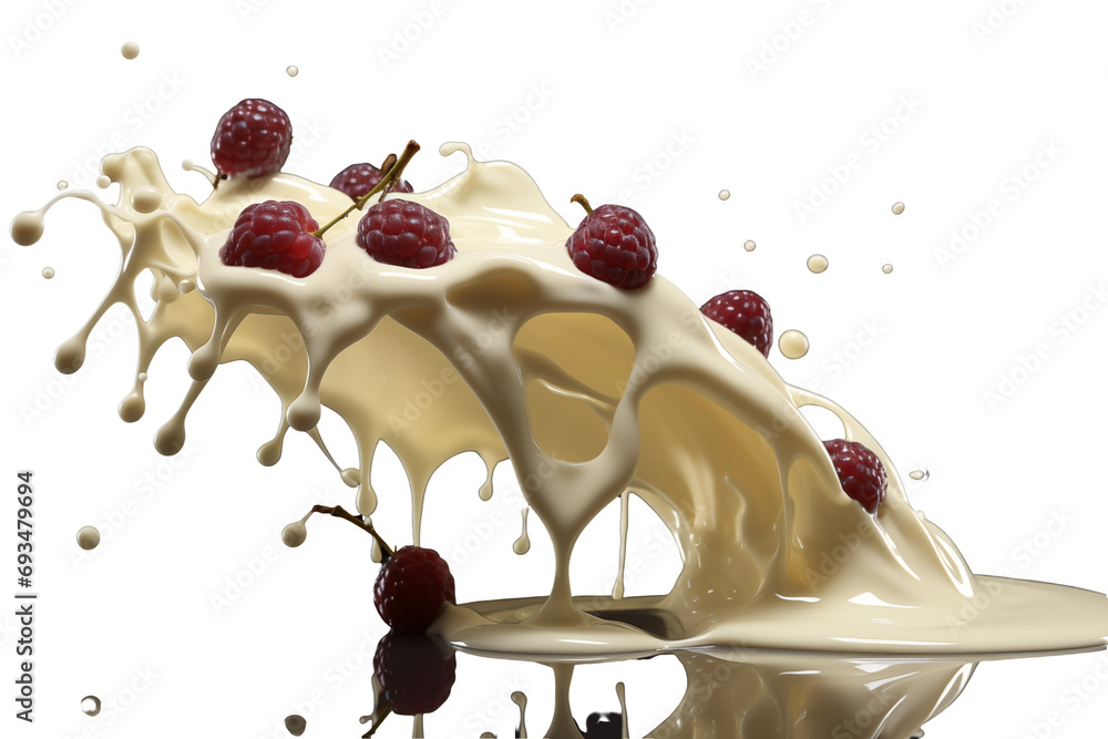 A graphic resource featuring a white chocolate splash with red berries ...