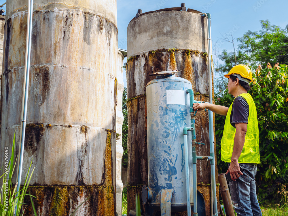Asian man engineer controlling the quality of water places operating ...