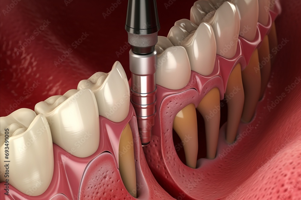 Dental implant fitting on human mouth model, showcasing precision and ...