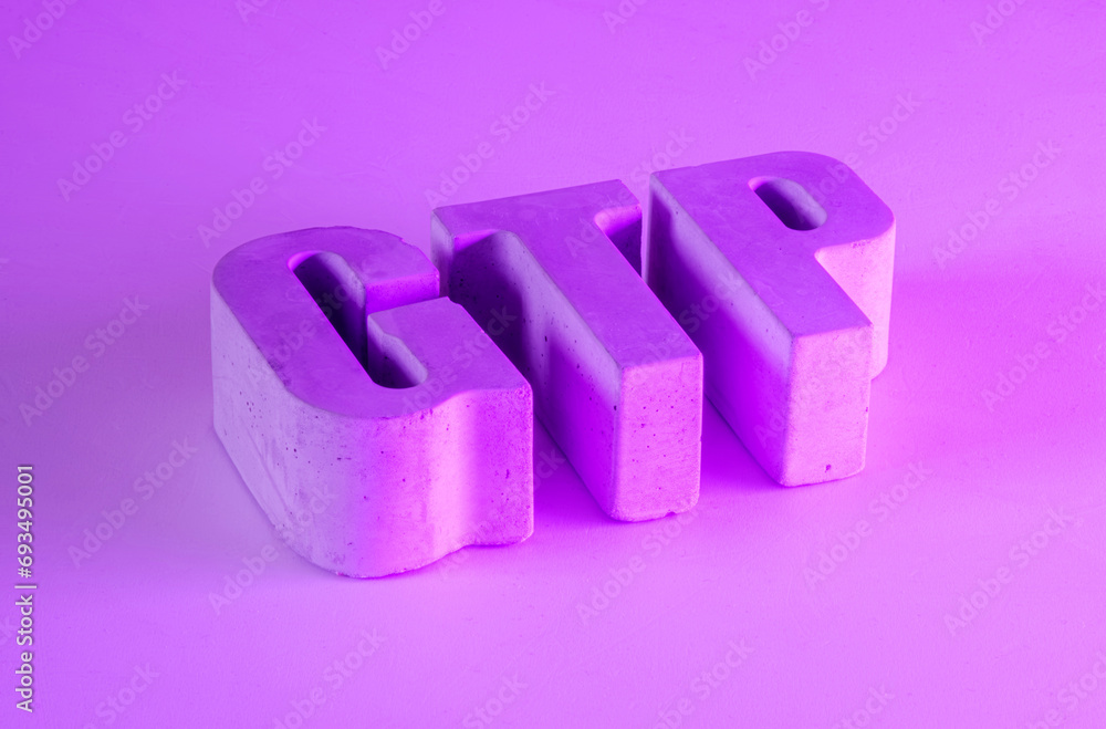 GTP word written in concrete letters with illuminating vibrant colos ...