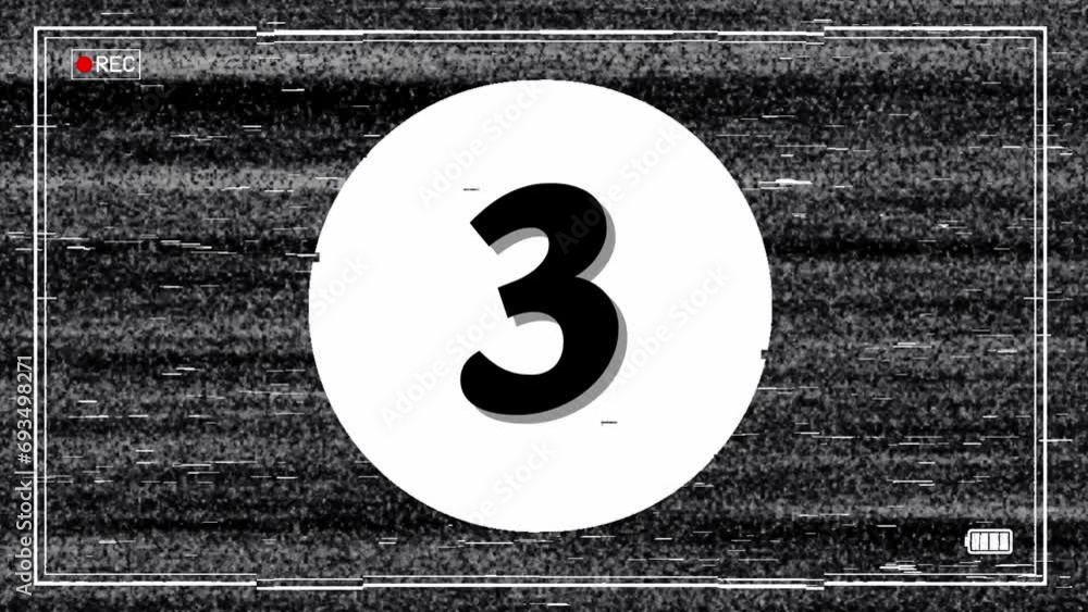 Vintage, old, projected film head leader with realtime countdown clock ...