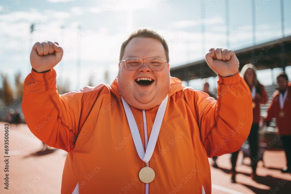 Active Athlete With Down Syndrome Competes. Сoncept Inspirational ...