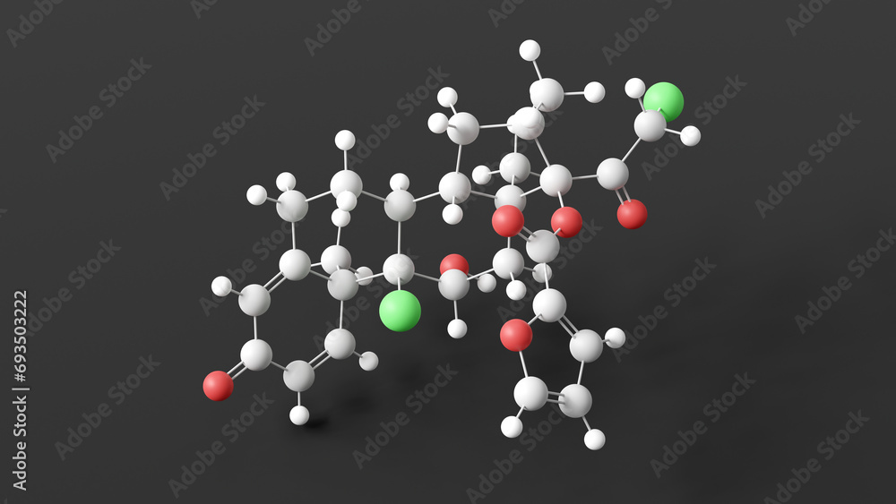 mometasone furoate molecular structure, anti-inflammatory drug, ball ...