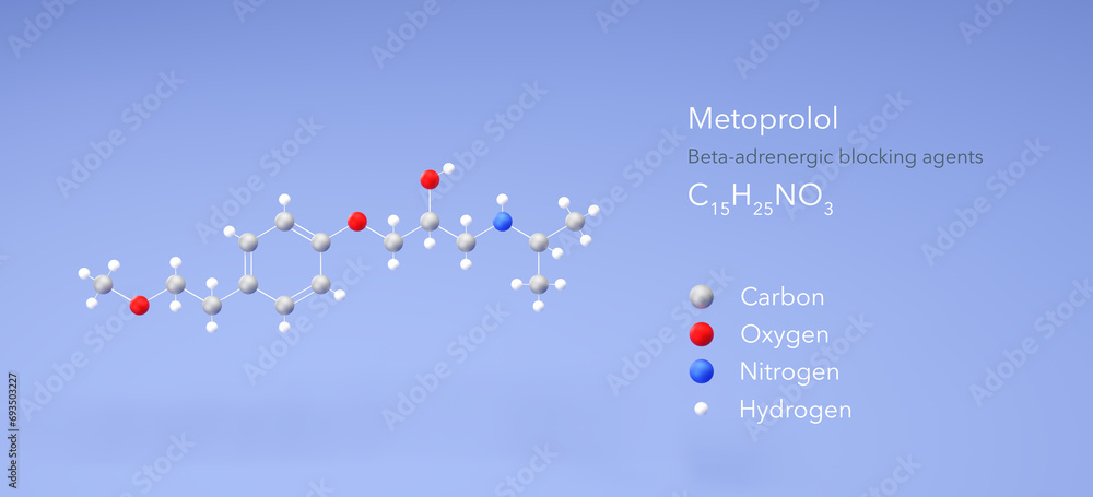 metoprolol molecule, molecular structures, lopressor, 3d model ...