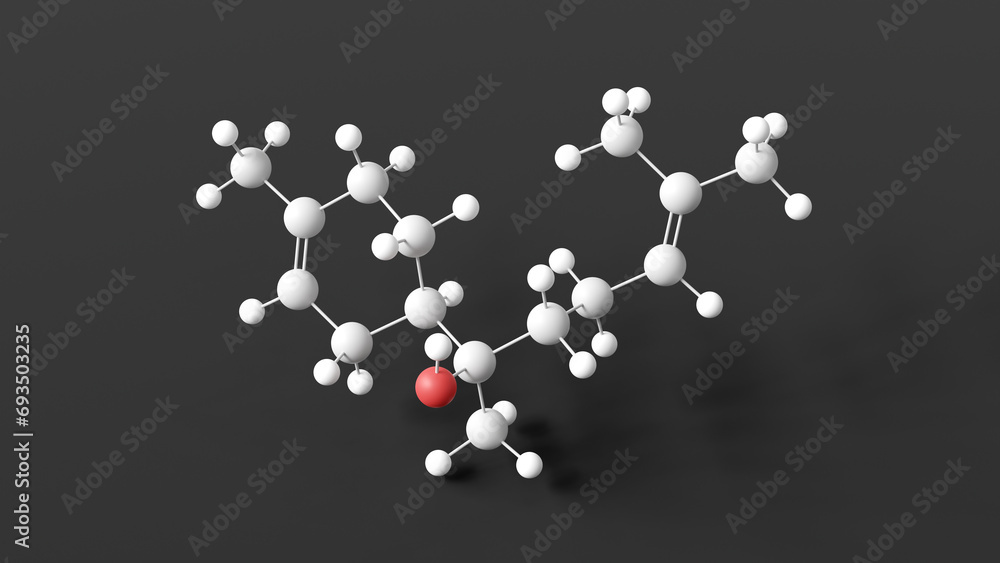bisabolol molecular structure, alpha-bisabolol, ball and stick 3d model ...