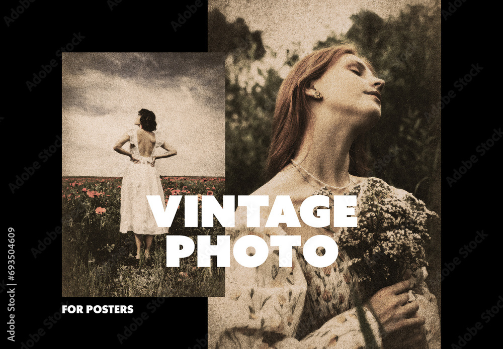 Vintage Sepia Poster Photo Effect Mockup Stock Template | Adobe Stock