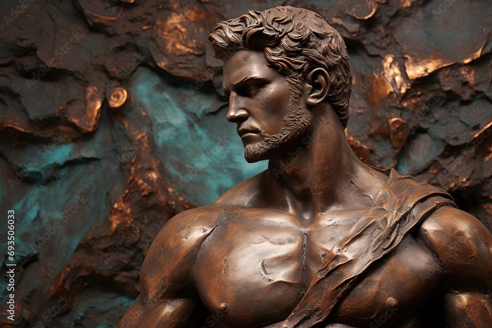 A beautiful ancient bronze greek, roman stoic male statue, sculpture on ...