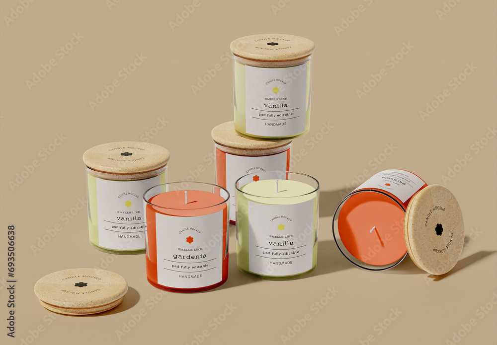 Candles with Wooden Lid Mockup Stock Template | Adobe Stock
