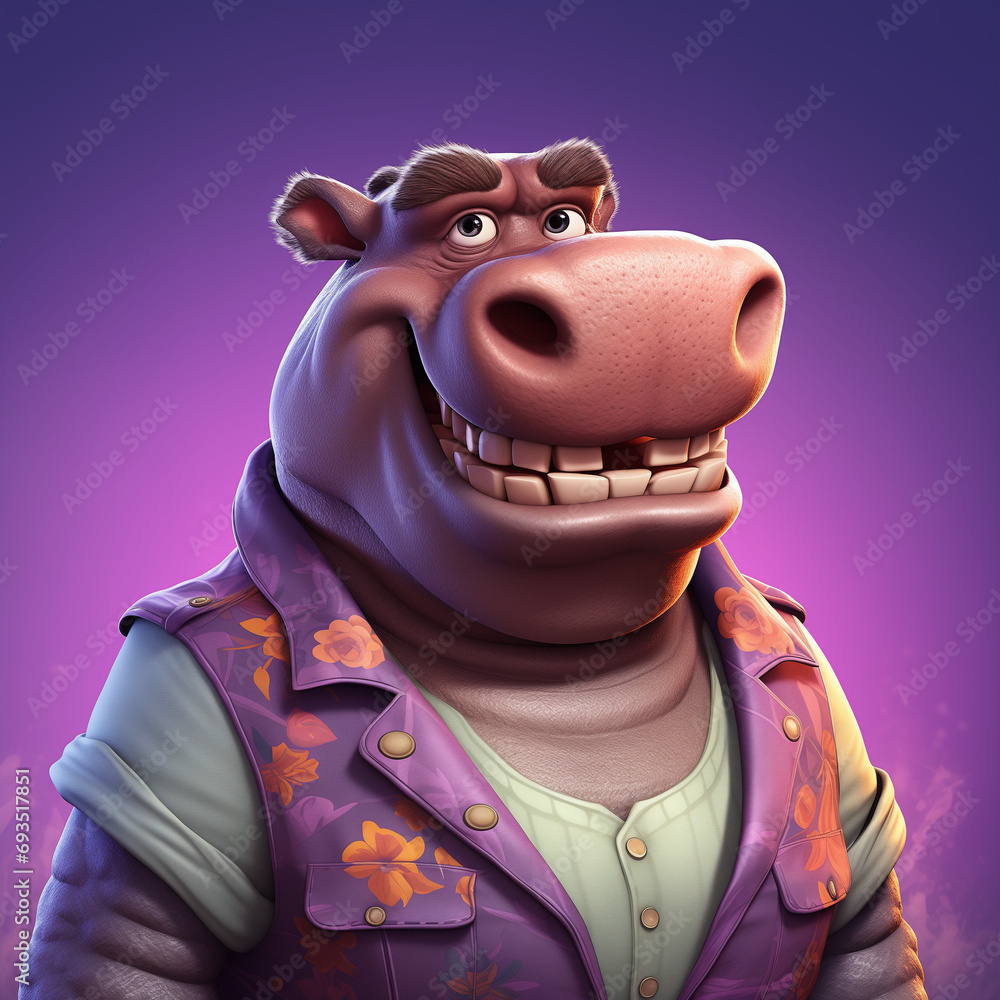 Cute and happy hippo avatar. Smiling hippo character. Funny ...