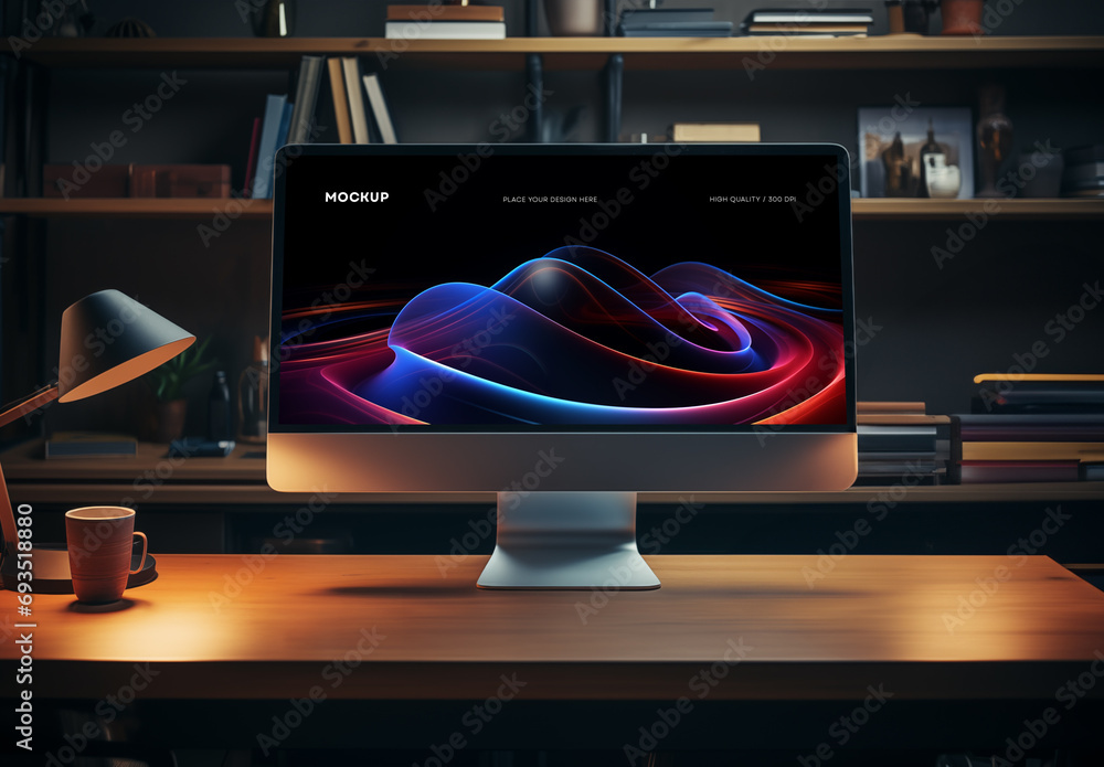 Desktop Computer Mockup Generated with AI Stock Template | Adobe Stock