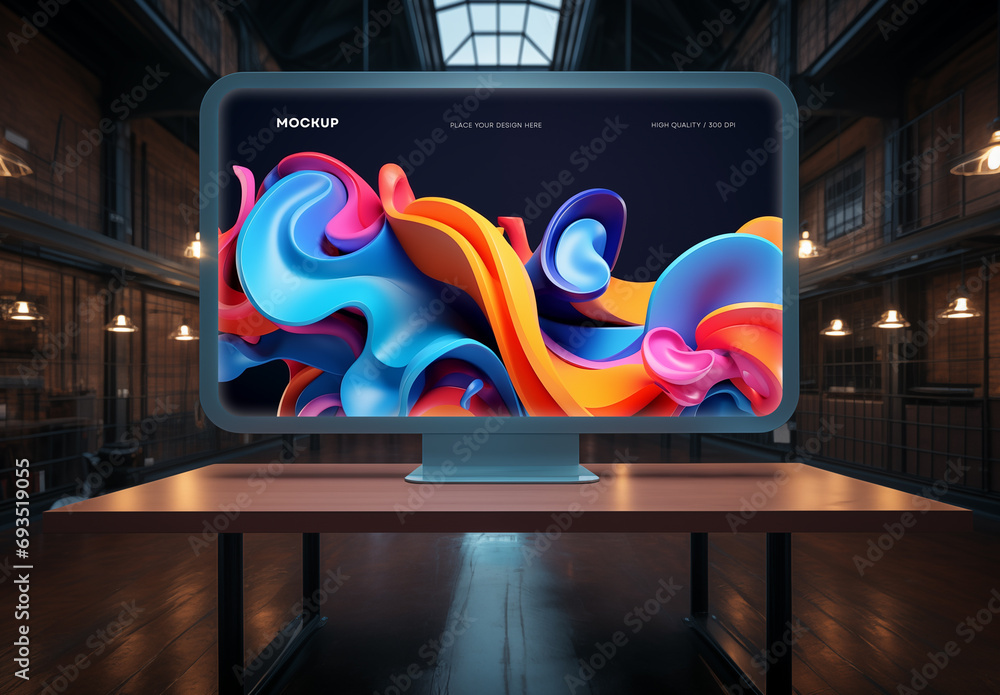 Desktop Computer Mockup Generated with AI Stock Template | Adobe Stock