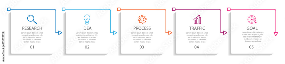 simple infographic design with thin lines of 5 interconnected parts ...