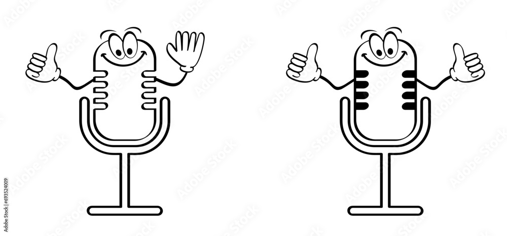 Microphone. Cartoon mikes and stickman face. Podcast, voice icon ...