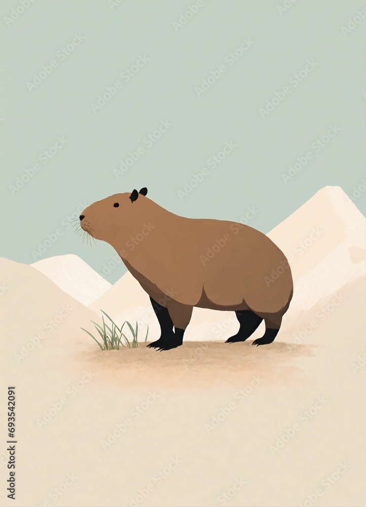 a cute minimalistic simple capybara side profile, in the style of Jon ...