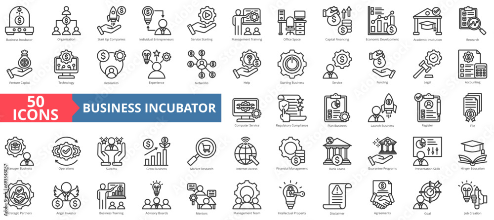 Business incubator icon collection set. Containing company,entrepreneur ...