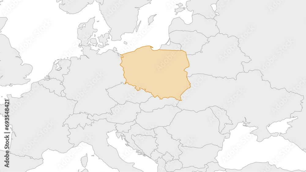 Animation of Poland country map on the world map. Animation of map zoom ...