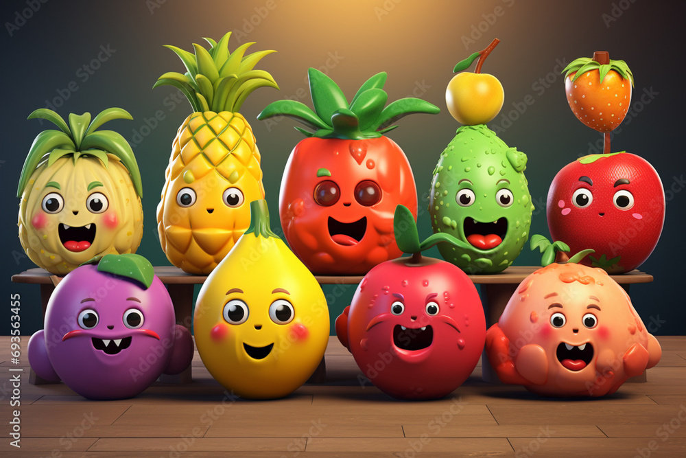 Vegetables and fruits in a new light as funny, stylized sketch cartoon ...