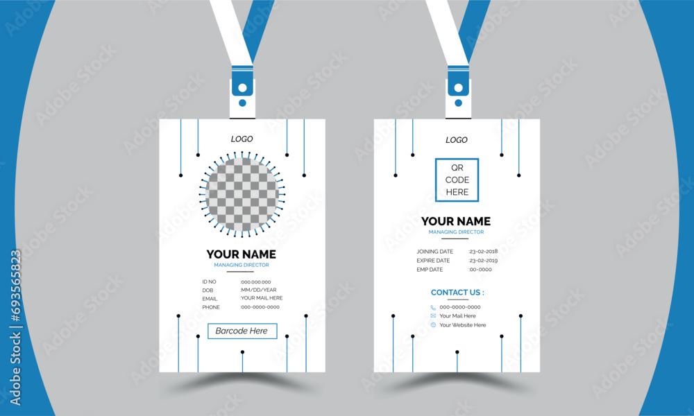 Id card with lanyard set isolated vector illustration. lean id card ...