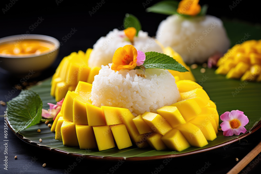 The renowned Mango Sticky Rice. This famous dessert, adorned with ...