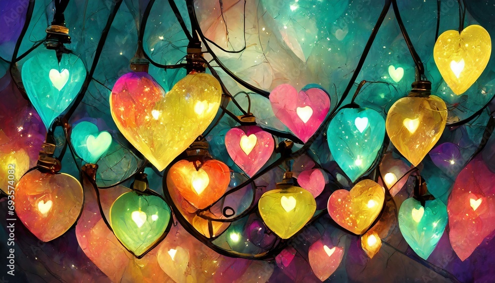 background with lights wallpaper texter Lichterkette mit bunten Herzen ...