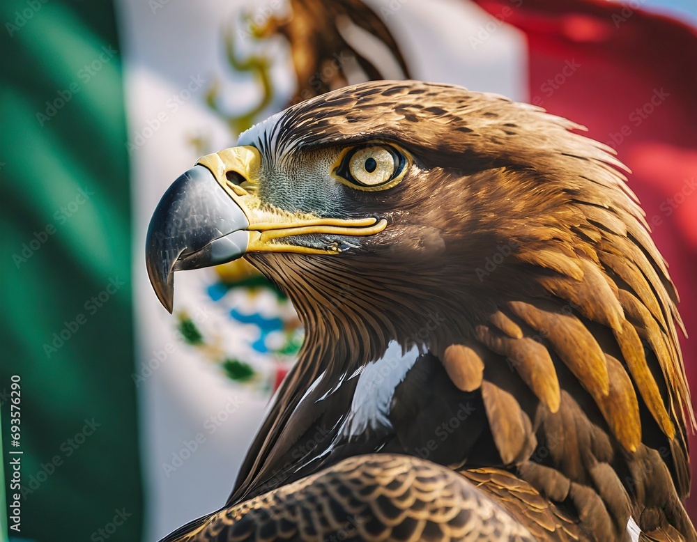 Águila real mexicana con la bandera de México de fondo, símbolo ...