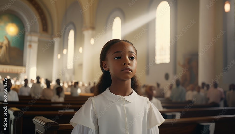 Young girl in a church during a service Stock Photo | Adobe Stock