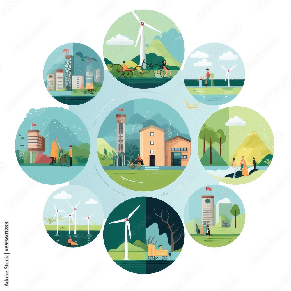 Set of circular economy illustrations. Strategy for sustainable ...