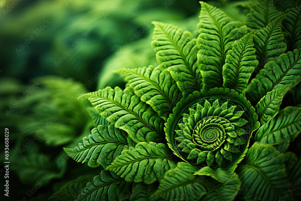 Image featuring fractal fern leaf spirals, where each green fern leaf ...