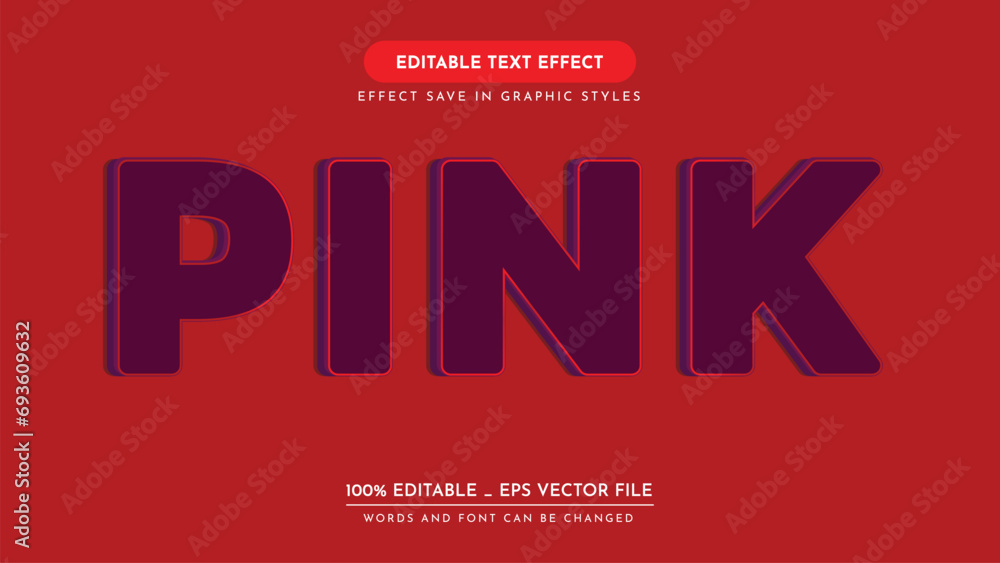 editable 3d text effect style. pink text effect, vector illustration ...