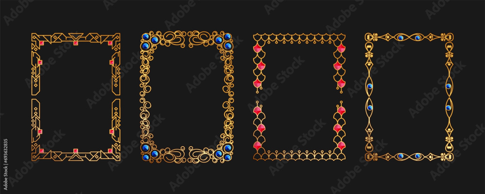 Gold decorative frame, engraved pattern. Vintage frame template ...