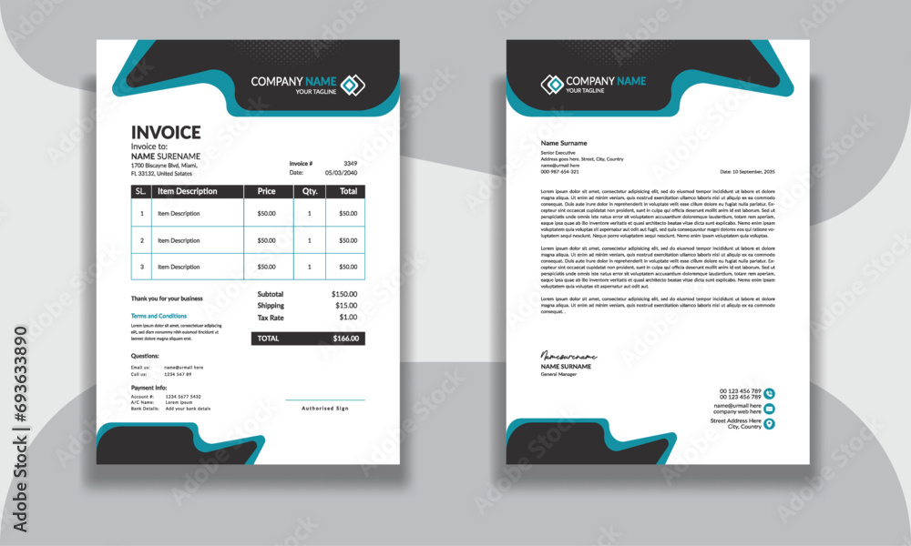 Corporate modern professional clean business invoice and letterhead ...